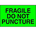 3 x 5" - Fragile Do Not Puncture Labels, Green with Black Print, 500 ...